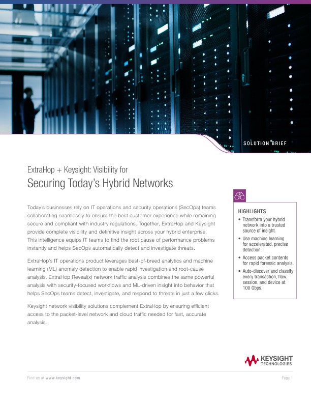 ExtraHop + Keysight: Visibility for Securing Today's Hybrid Networks PDF Asset Page | Keysight